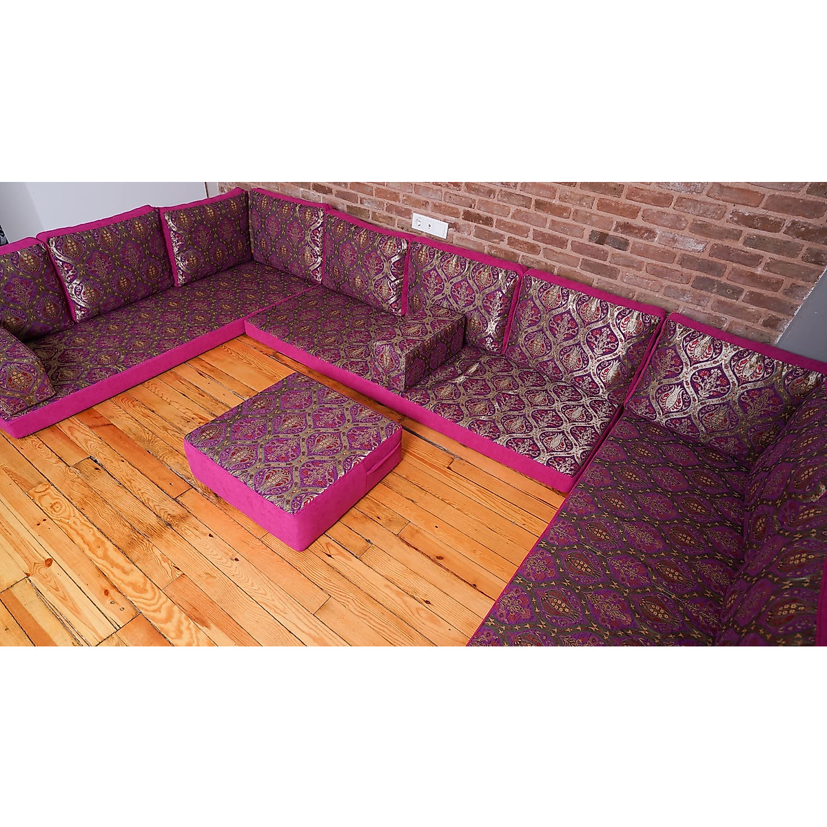 Premium U Shaped Arabic Sofa Set, Floor Cushions, Arabic Seating Floor Sofa, CNC Cutted Backrests, Moroccan Sofas, Arabic Majlis (U Sofa Only)