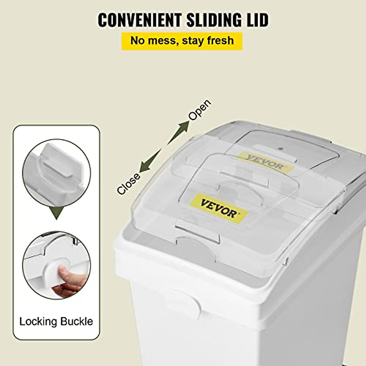 VEVOR Ingredient Bin, 6.6 Gallons Capacity Ingredient Storage Bin, 3 Pcs/Set, PP Material Flour Bins On Wheels, White Shelf Ingredient Bin with Scoop and Sliding Lid, Commercial Storage Bins
