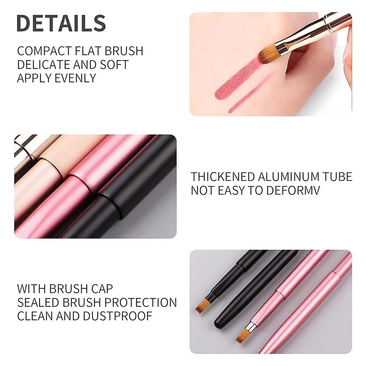 YAFIYGI Lip Brush for Lipstick Retractable Lip Liner Brushes Retractable Lip Brush Applicators Flat Lipstick Gloss Creams Portable with Cap for Women Girls As Present &Halloween Makeup Tools