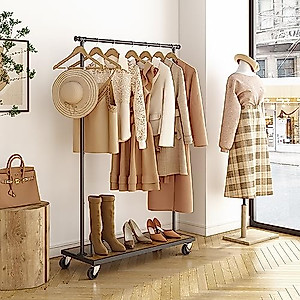 Hoctieon Extensible Clothes Rack,Heavy Duty Clothing Rack,Industrial Pipe Standard Rolling Garment Rack with Shelves,Portable Wardrobe Rack With Wheels