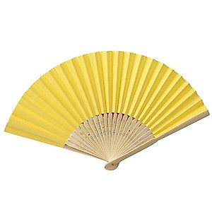 PHONME Decorative Folding Fans Folding Handheld Fans Solid Color Fan Handmade Graffiti Painting Fan Blank Paper Fan Cloth Fan Silk Folding Fan Gift Hand Fan Vintage Style (Color : Yellow)