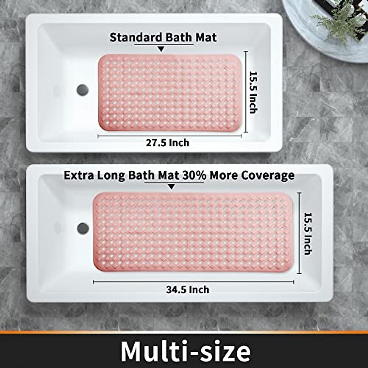 Yimobra Original Bathtub Mat Non Slip, Bath Mats for Tub, Shower Mat with Drain Holes Suction Cups, Machine Washable, BPA, Latex, Phthalate Free (Pink, 27.5 X 15.5 Inch)