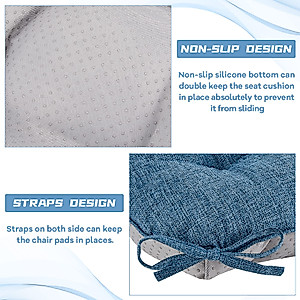 8 Pack Indoor Chair Cushions for Dining Chairs Kitchen Chair Pad with Ties Tufted Overstuffed Memory Foam Textured Chair Cushions Non Slip Backing Chair Seat Cushions, 15.5 x 15.5 Inches, Blue