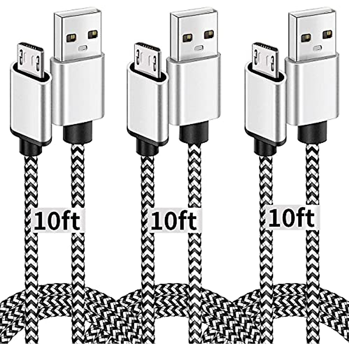 Deegotech Micro USB Cable, 10ft 3-Pack Extra Long Android Charger Cable, Nylon Braided Phone Charger Cords Fast Charging for Samsung Galaxy S7 Edge S6 S5, Android Phone, LG