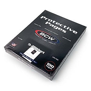 BCW 9-Pocket Trading Card Sleeves for 3 Ring Binder - 100 Pack Pages | Top Loading Card Protector Pages | Fits 3-Ring Binders