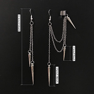 DAMLENG Lightweight Unique Black Punk Long Tassel Chain Ear Cuff Earrings 316L Stainless Steel Vintage Barrel Nails Crawler Climer Dangle Drop Earrings for Men Women Unisex (Silver)
