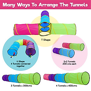 Hide N Side Kids Play Tunnels, Indoor Outdoor Crawl through Tunnel for Kids Dog Toddler Babies Children, Pop up Tunnel Gift Toy (Multi, 4 way)