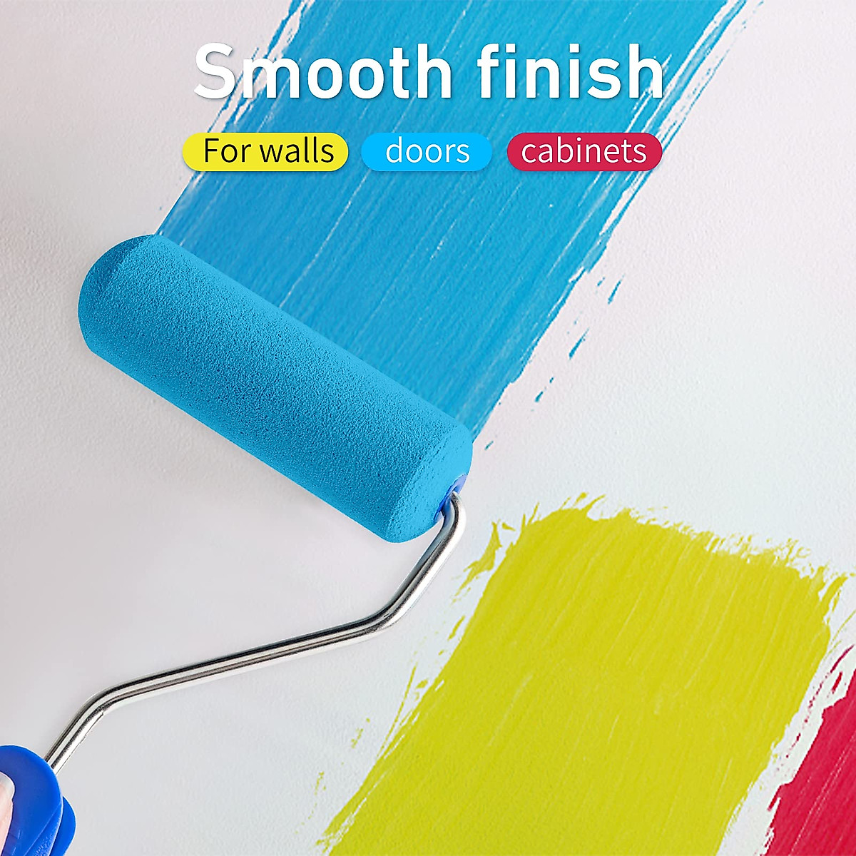 Mister Rui-Foam Paint Roller, 4 Inch-8 Pack Paint Roller Kit, Complete 4" Mini Paint Roller Kit with Small Foam Paint Roller Covers, Frame, Tray, and Liner for Professional Painting Results