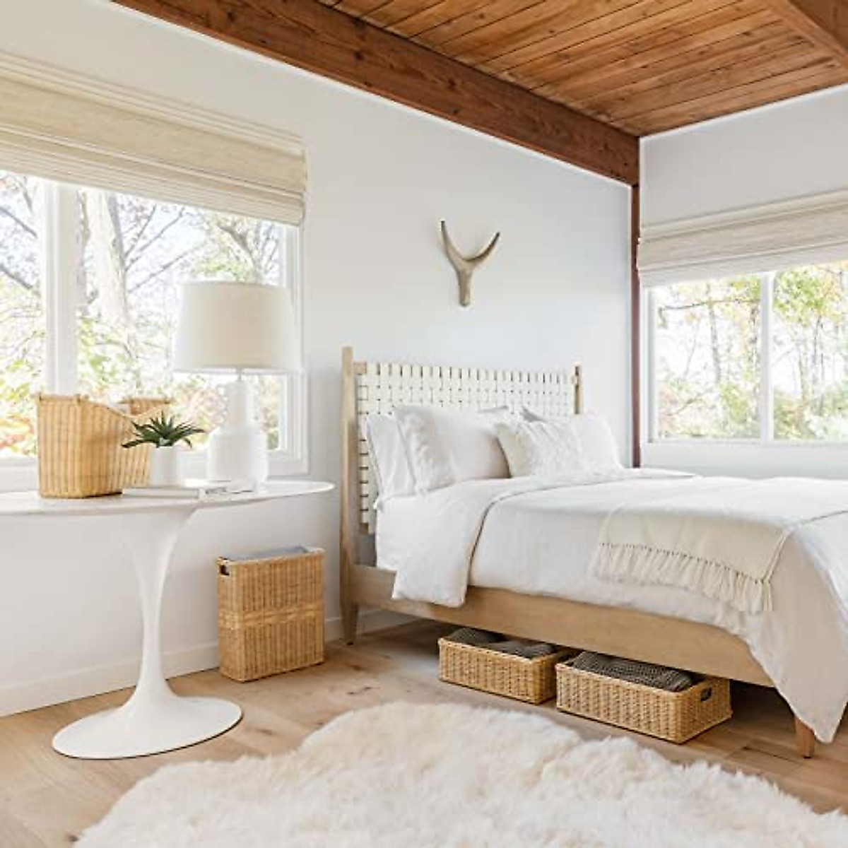 The Basket Lady Large Rectangular Wicker Waste Basket with Metal Liner, 14.5 in L x 9 in W x 18 in H, Sandstone