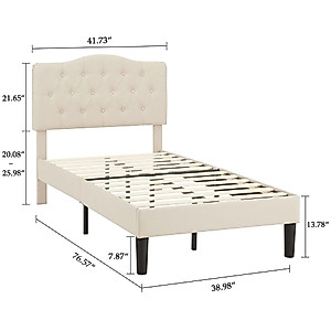 VECELO Classic Upholstered Platform Bed Diamond Stitched Cloth Panel Headboard/Mattress Foundation/Easy Assembly/Strong Slat Support Twin,Beige
