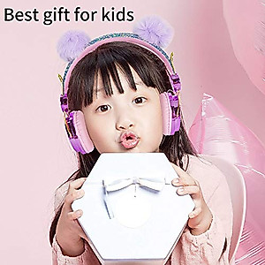 Coholl Kids Headphones for Girls Children Teens Gaming Foldable Adjustable Headset with 85dB Volume Wired Headphones w/Microphone 3.5mm Jack Sound Over On Ear Headset for School Birthday Unicorn Gift
