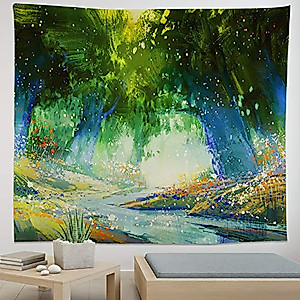 Instruban Forest Tapestry Nature Landscape Tapestry Psychedelic Tree Tapestry for Bedroom Living Room-H51.2×W59.1 inches