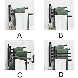 qiuqiu Wall Mounted Swing Towel Bar,Black Stainless Steel Bath Towel Rod Arm, Bathroom Kitchen Swivel Towel Rack Hanger Holder Organizer, Folding Space Savers Towel Rail-4 Bar