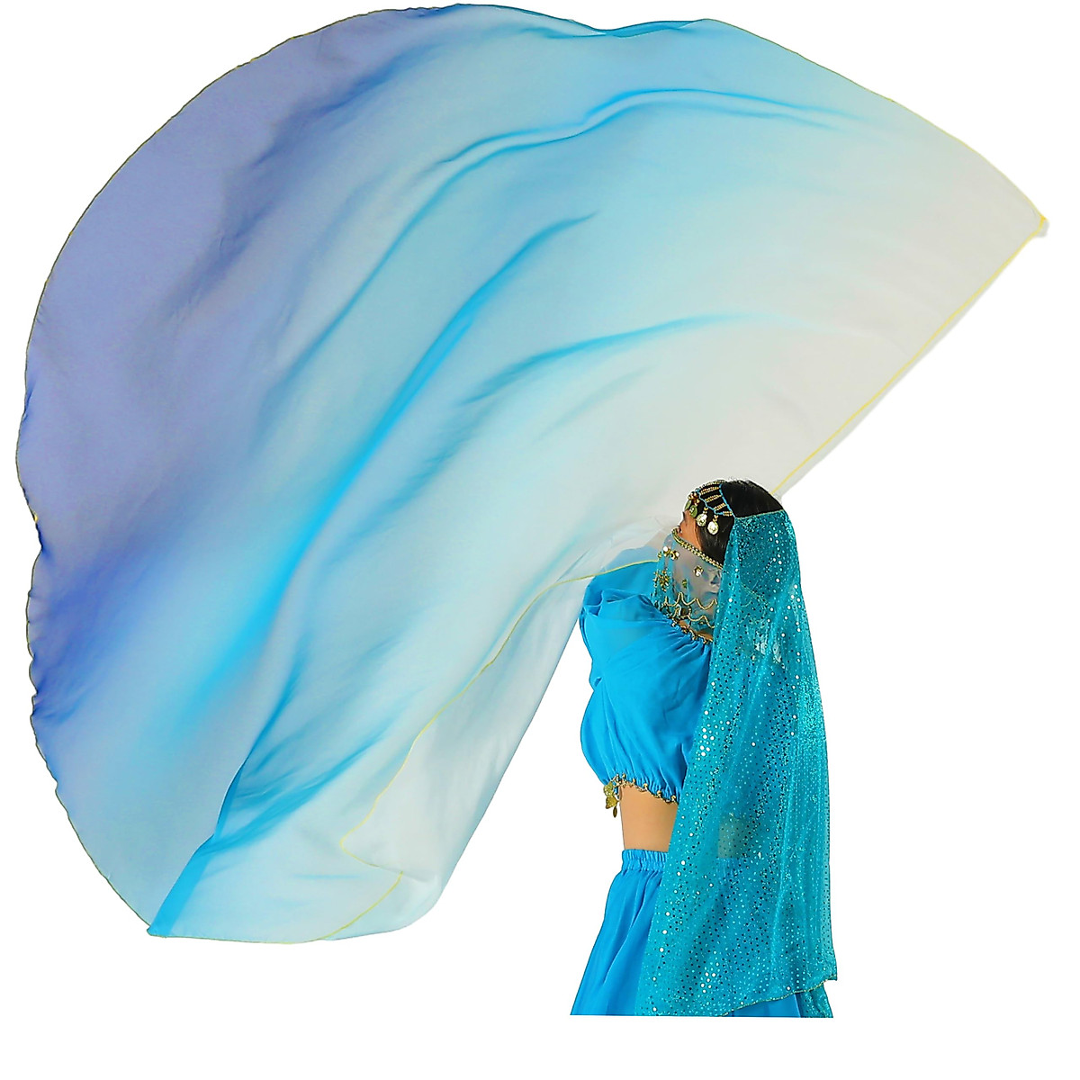 Wuchieal Porphetic Praise Dance Worship Flex Flags, radius 55&quot; x 74&quot; semicircle Dance Ministry Streamer (6#WHITE-BLUE-BLUE)
