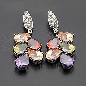 Earring for Women, Classic Multi Gemstones Silver Plated Earring with Amethyst Garnet Morganite Peridot Women Jewelry (Silver)