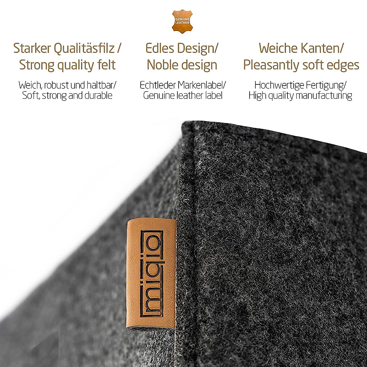 Storage Baskets for Shelves | Felt and Leather | Set of 4 Cubes | 12x12x12 in Closet Bins for Shelves, Baskets for Closet Organization Kallax Cubes Toy Storage (Light Grey or Dark Grey)