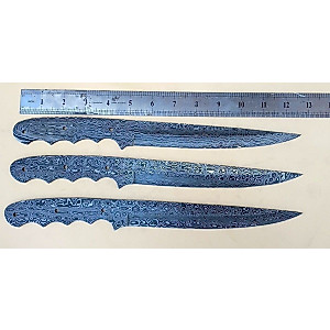 Forged Damascus Steel Fillet Knife Blank Blade for Knife Making Diy Professional Chef Kitchen Knives Blanks 13.00" Long (set Of 3) Damascus Fish Fillet Knife Blank Blades