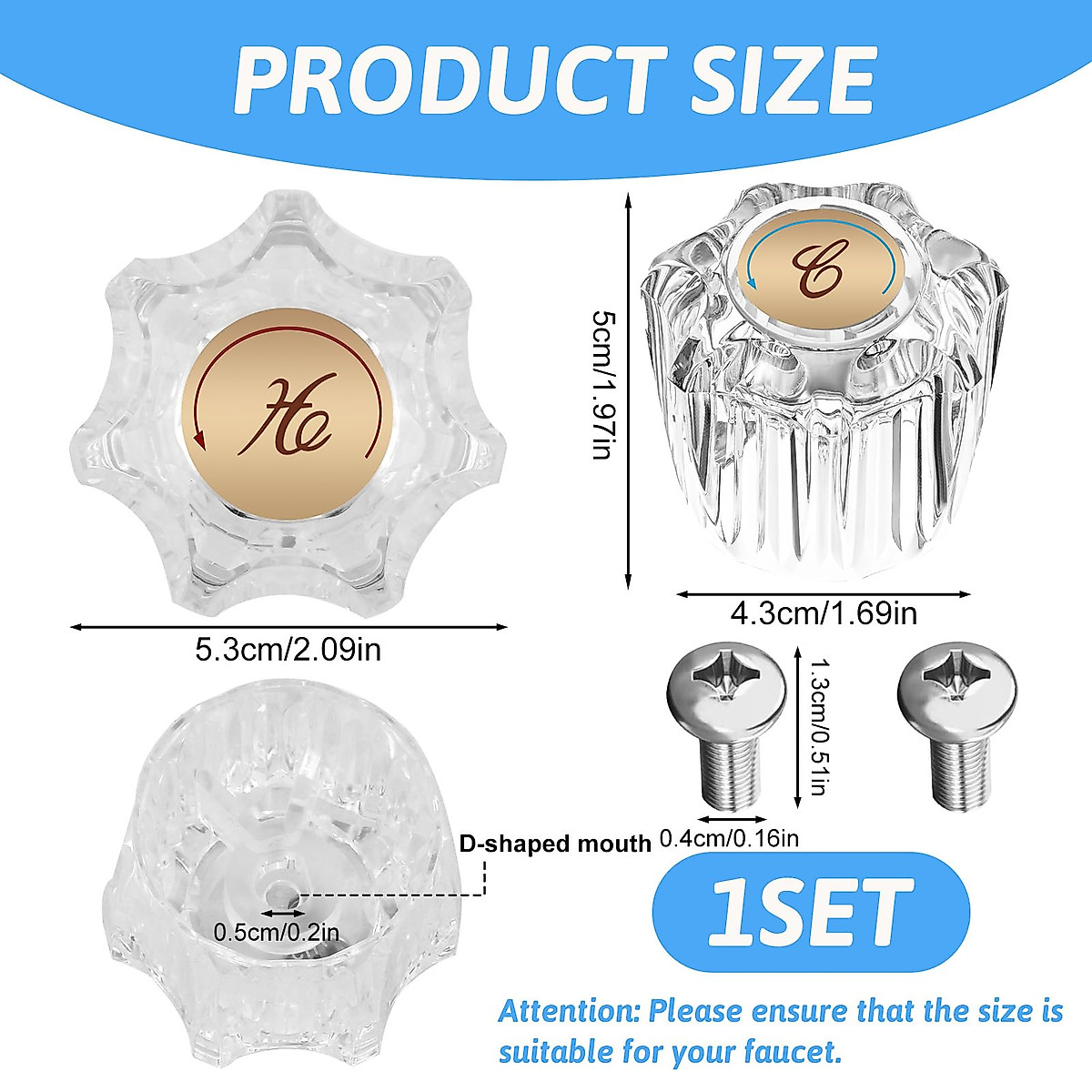 2PCS Faucet Handles Bathroom Sink Faucet Knobs Replacement Bathtub Hot and Cold Faucet Handle Faucet Rebuild Trim Kit in Clear Acrylic Compatible with Delta/LDR/Delex/Peerless MP54260 Faucets