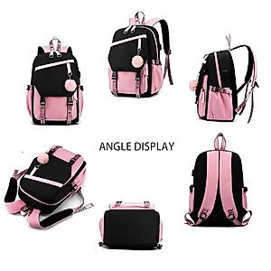 Cute Girls Student Backpack Fashion Laptop bag School Bookbag Travel Backpack with USB Charging Port and Headphone Port (Pink 1)