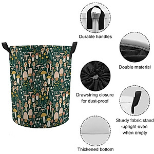 Woodland Mushroom Meadow Laundry Basket with Lid Collapsible Large Drawstring Clothes Hamper Storage with Handle