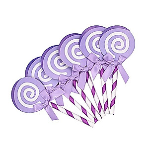 Amosfun Lollipop Cupcake Picks Paper Birthday Cake Toppers Lovely Lollipop Bow Cake Decorations Dessert Table Decorative Supplies Creative Lollipop Cake Insert Purple for Party Cake Decortion