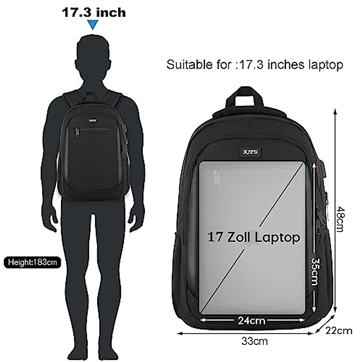 Laptop Backpack Travel, School Backpack with Usb Charging Port for Men Womens Anti Theft Water Resistant College School Bookbag Business Computer Backpack Fits 17.3 Inch Notebook Over 3 Years Old