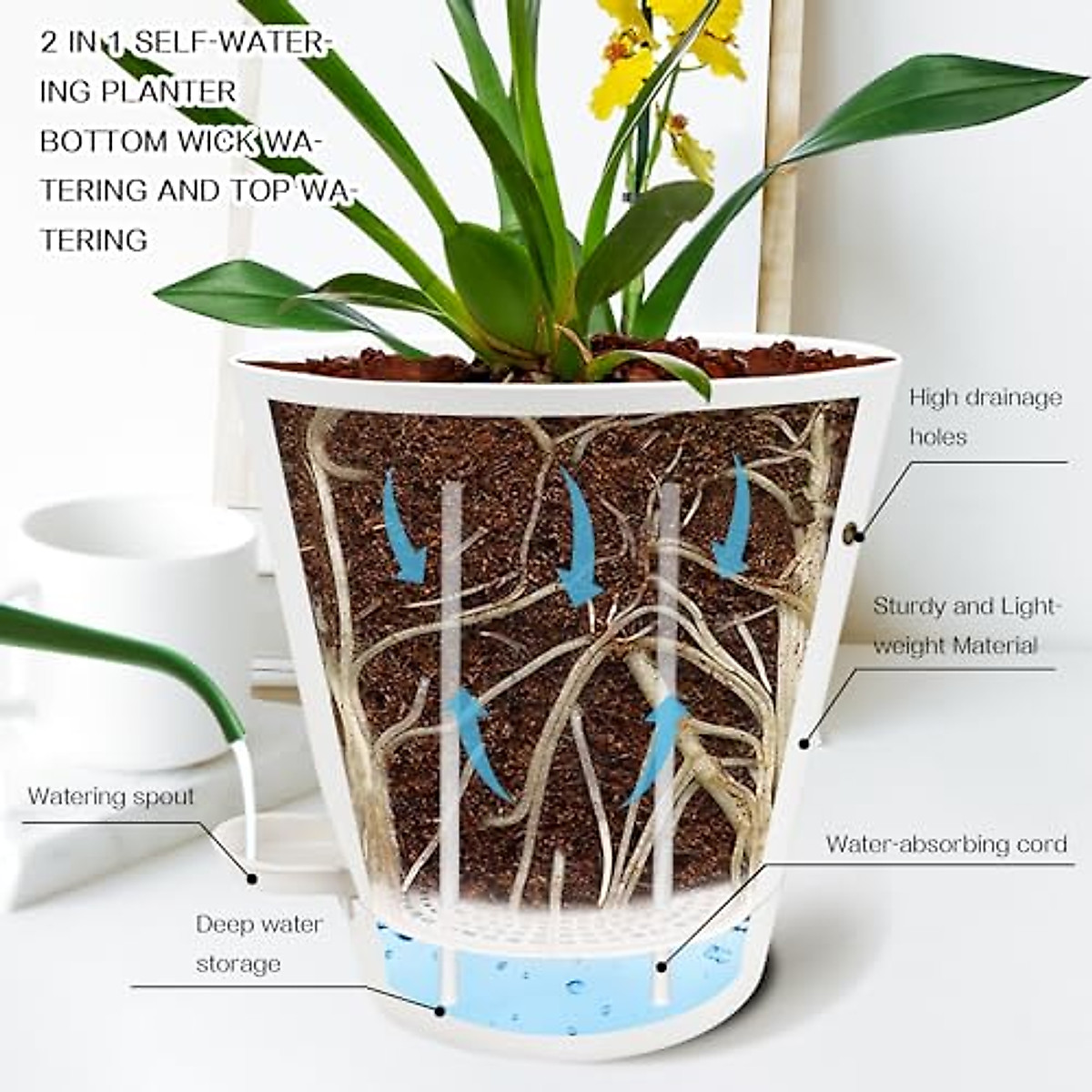 lehorra 1 Pcs Orchid Pot with Holes, 7 Inch Self Watering Plastic Orchid Pots for Repotting, Breathable Slotted Planter Pots for Orchid, Devil's Ivy Healthy Air Circulation & Drainage (White)