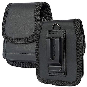 Case for RAZR Flip Phone, Nakedcellphone Black Vegan Leather Vertical Pouch [with Belt Loop, Metal Clip, Magnetic Closure] for Motorola Moto RAZR+ 2023/2020/2019