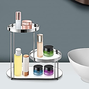 Bathroom Counter Organizer 3 Tier Makeup Shelf Organizer Vanity Organizer Cosmetic Storage Metal Display Rack with Glass Trays Home Storage Holder for Bathroom Kitchen Bedroom (Silver)
