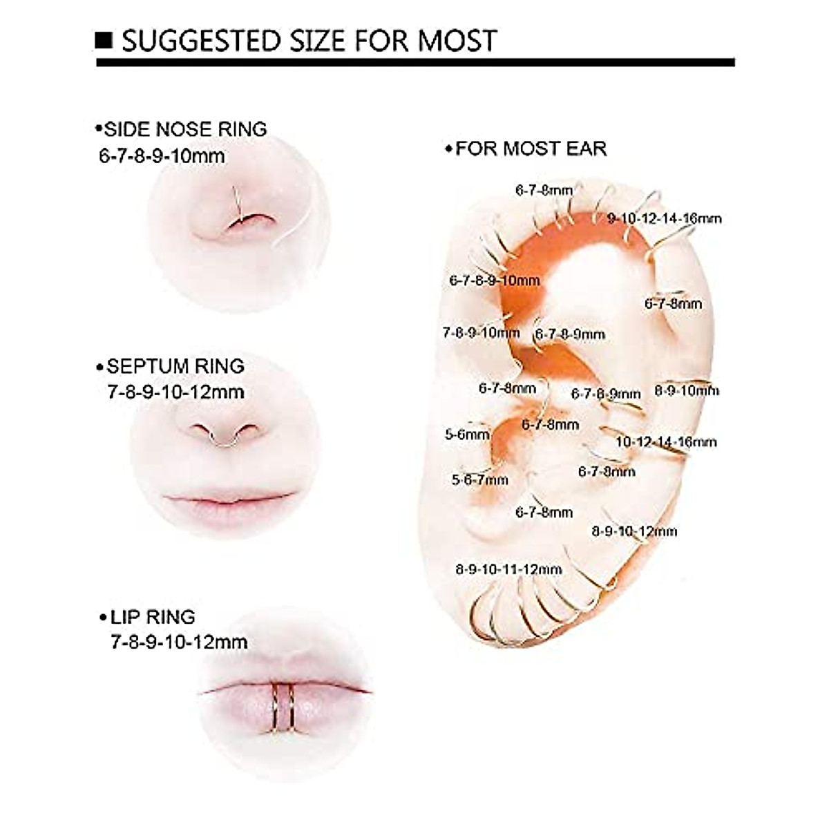 Afftiny 16G Gold Small Nose Rings 7MM Hoop Earrings Hinged Clicker Hypoallergenic Stainless Steel Cartilage Piercing Ring