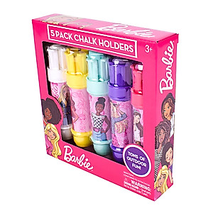Sunny Days Entertainment Barbie Jumbo Chalk Holders | 5 Chalk Sticks with Holders for Kids | Barbie Outdoor Toys