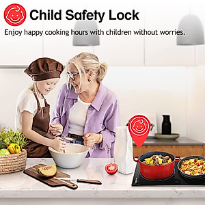 AMZCHEF 2 Burner Electric Cooktop 12 Inch, Domino Electric Stove Top 120v Plug Ceramic Cooktop with 1800W 9 Power Levels,Sensor Touch,Child Lock,Residual Heat Indicator,Built-in&Countertop,Upgraded