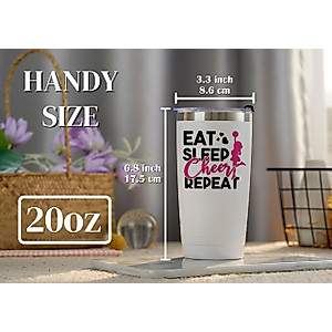 Onebttl Cheerleader Gifts For Girls, Women - 20oz/590ml Stainless Steel Insulated Tumbler with Straw, Lid - Gift for Cheerleading, Coach or Cheer Squad - Repeat, White