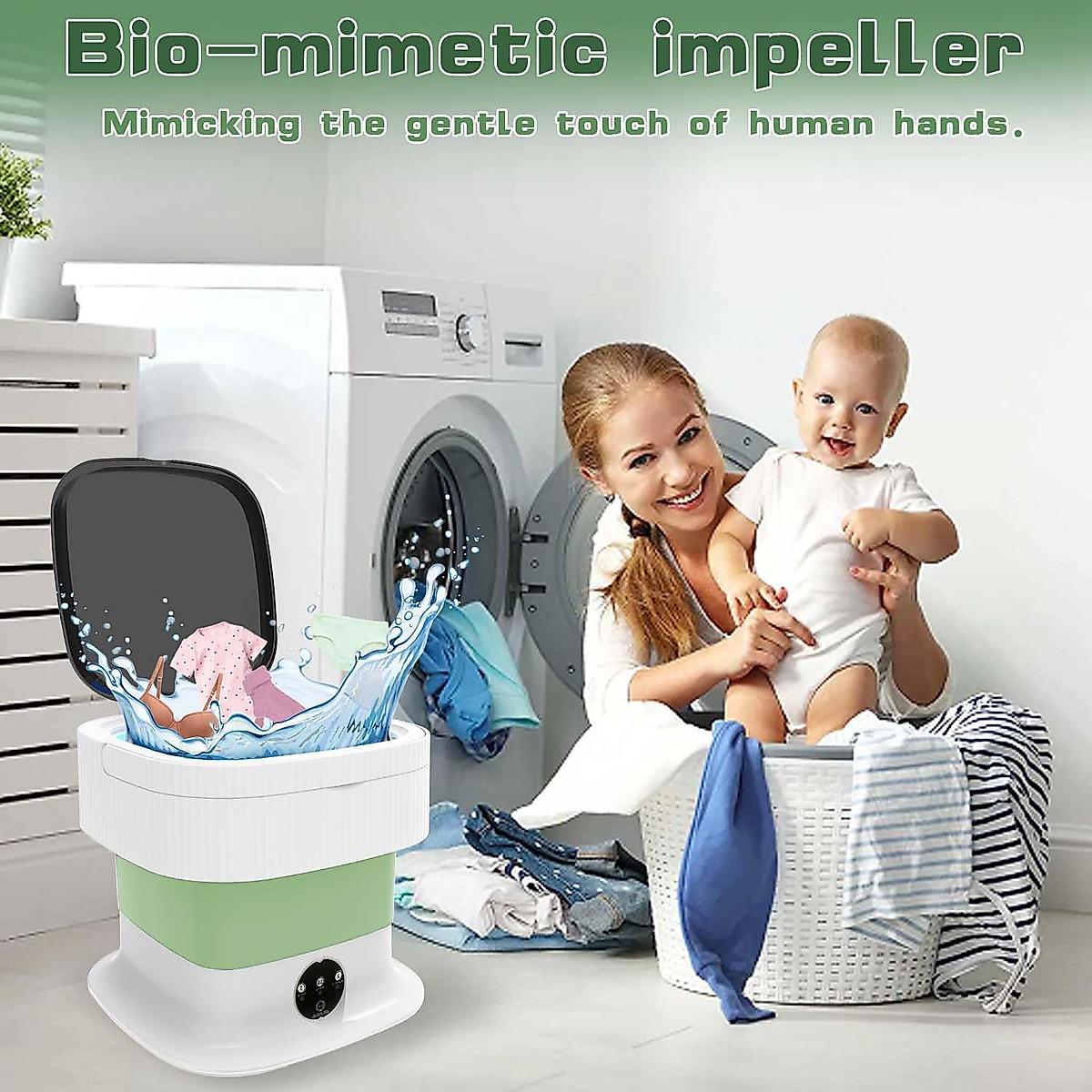 Mini Portable Washing Machine,12L Collapsible Travel Washing Machine, Collapsible Washer and Dryer Combo 2 in 1 for Apartments,Camping (Green)