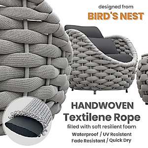 Erotr 4 Pieces Assembled Patio Conversation Sets, Hand Woven Rope Outdoor Furniture Sofa Set - Aluminum Modern Cushions Couch Armchair Table Set - All Weather for Indoor Deck Porch Backyard Hotel