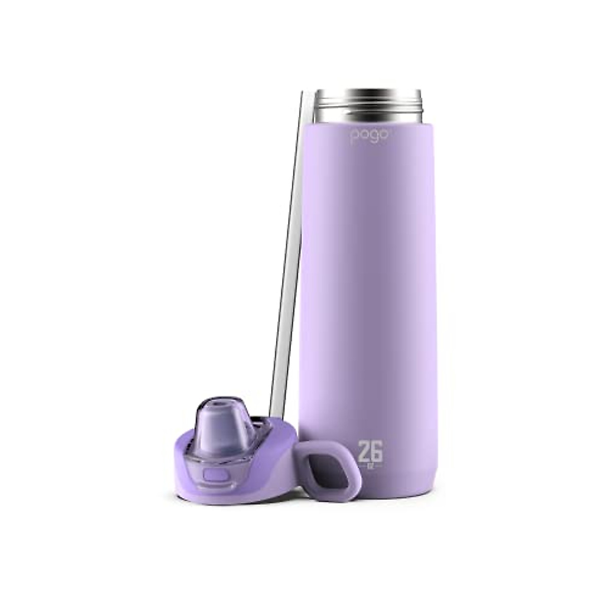 Pogo Active Stainless Steel Insulated Water Bottle with Leak Proof Straw Lid, 26oz, Lilac
