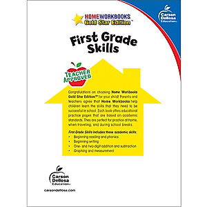 Carson Dellosa First Grade Skills Workbook―Grade 1 Reading, Addition, Subtraction, Graphing, Measuring, Phonics, Writing Skills Practice With Stickers (64 pgs) (Home Workbooks)
