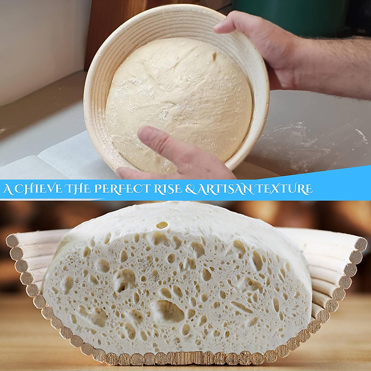 Natural Rattan Banneton Bread Proofing Basket Set - Artisan Sourdough Baking Kit with 10 inch Round Banneton Proofing Basket - Sourdough Bread Baking Supplies for Home Bakers, Baking Gifts for Women