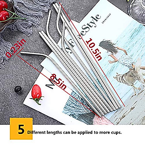 Set of 8 Stainless Steel Metal Straws Ultra Long 10.5 In Reusable Straws for Tumblers Rumblers Cold Beverage (4 Straight|4 Bent|2 Brushes)
