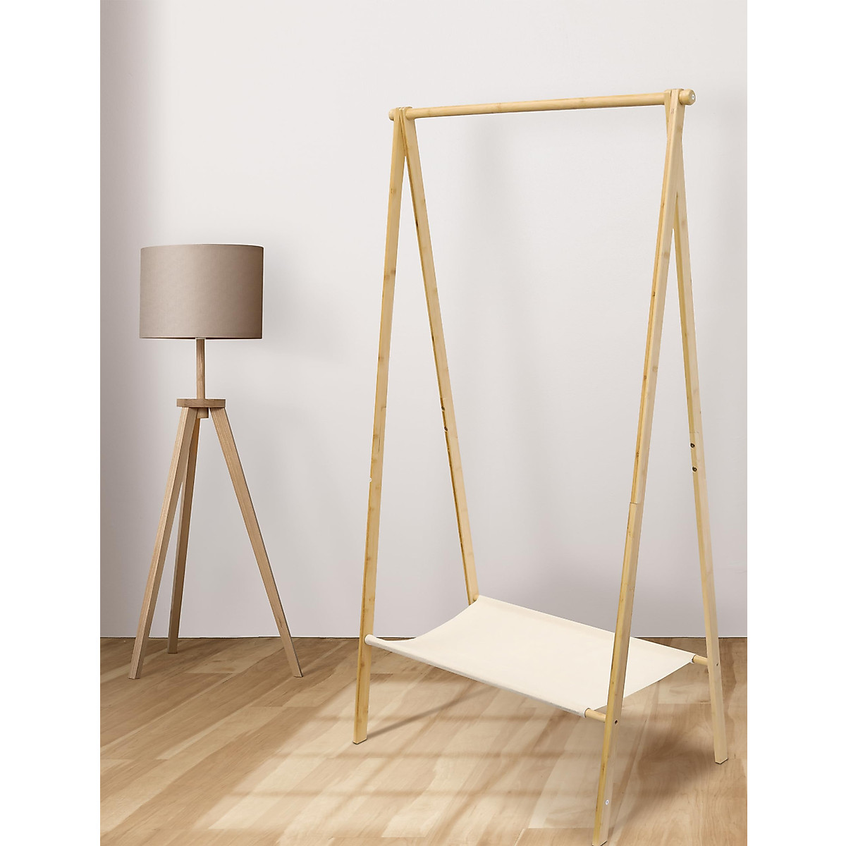 RoyalHouse Bamboo Garment Rack with Bottom Fabric Storage Shelf, Clothing Rack for Laundry, Guest Room, Bedroom, Home Organization