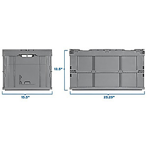 Mount-It! Folding Plastic Storage Crate, PACK OF 3, Collapsible Utility Distribution Container with Attached Lid, 65L Liter Capacity, Gray,