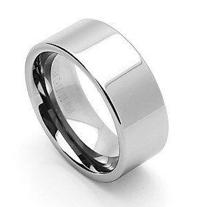 DoubleAccent 9MM Comfort Fit Tungsten Carbide Wedding Band Polished Shiny Flat Pipe Cut Style Tungsten Ring (5 to 15), 9