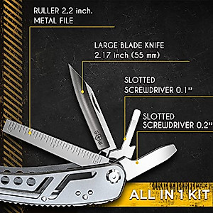 Bundle of 2 Items - Heavy Pocket Knife for Men - Folding Knife with Glass Breaker and Pocket Clip - Tactical Knofe - Multitool 24in1 with Mini Tools Knife Pliers and 11 Bits - Multi Tool All in One