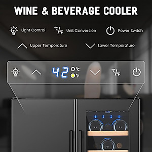 Friduo Wine and Beverage Refrigerator, 24inch Dual Zone Wine Cooler, 20Bottles 88Cans Undercounter Black Beverage Fridge for Bar Office Kitchen Drink Chiller