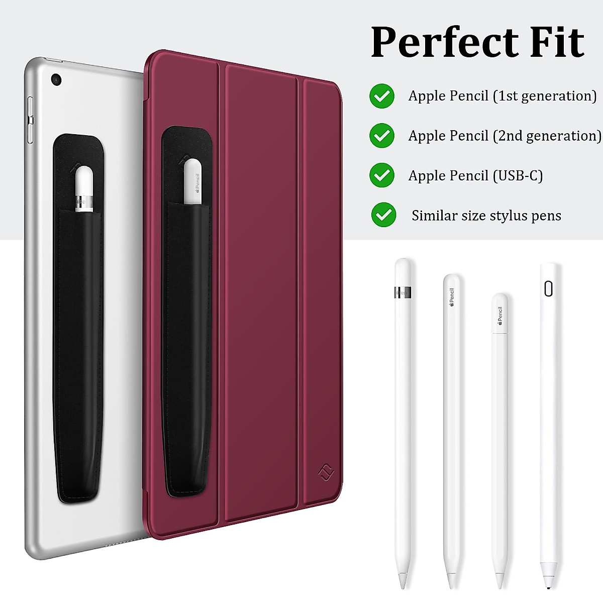 Fintie Pen Sticker Compatible with Apple Pencil Pro, Apple Pencil (USB-C / 1st / 2nd Generation), Elastic Stylus Pocket, Adhesive Leather Pen Pouch Sleeve, Black