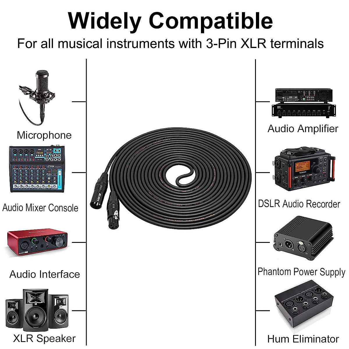 MIKIZ XLR Cables 50 Feet 2 Packs Premium Balanced Microphone Mic Cord 3 Pin XLR Male to Female 50ft