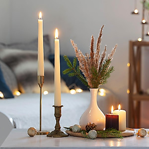 12 Pack 10 Inch Shiny White Dripless Taper Candles, 100% Soy, Non Toxic, for Home Decor, Wedding, Family Gathering, Music Festival, Restaurants, Yoga & Meditation