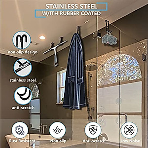 CYGGYUU 2 Pack,Stainless Steel Towel Hooks,Black Shower Hook,Bathroom Robe Hooks for Frameless Glass Door,Shower Squeegee Hooks,Loofah Hook,Wall Hook