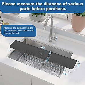 LVJING 33 inch Sink Splash Guard Mat, Sink Faucet Drying Mat, Silicone Faucet Handle Drip Catcher Tray, Longer Silicone Sink Mat for KitchenBathroom, Drip Protector Splash Countertop (Black)