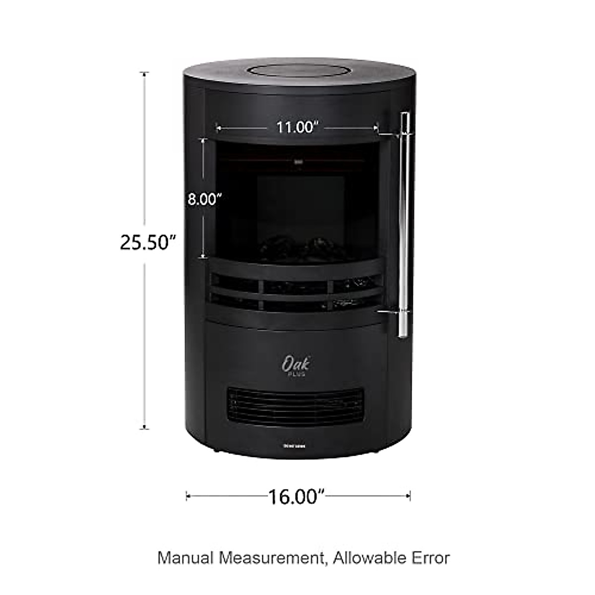 Oak PLUS Freestanding Electric Fireplace with 3D Flame Log Effect, Portable Indoor Space Heater Stove, 25.5" H, Black